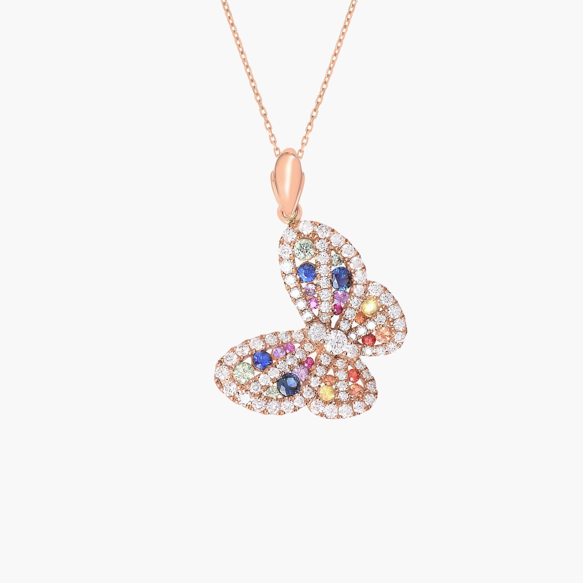 Gold and Diamond Colored sapphires butterfly necklace – Djula.fr